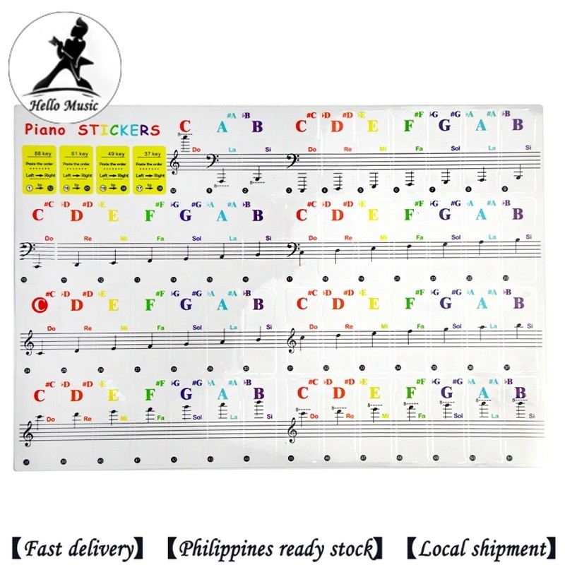 Transparent Colorful Pianos Keyboards Stickers Notes 37/49/54/61/88 Key ...