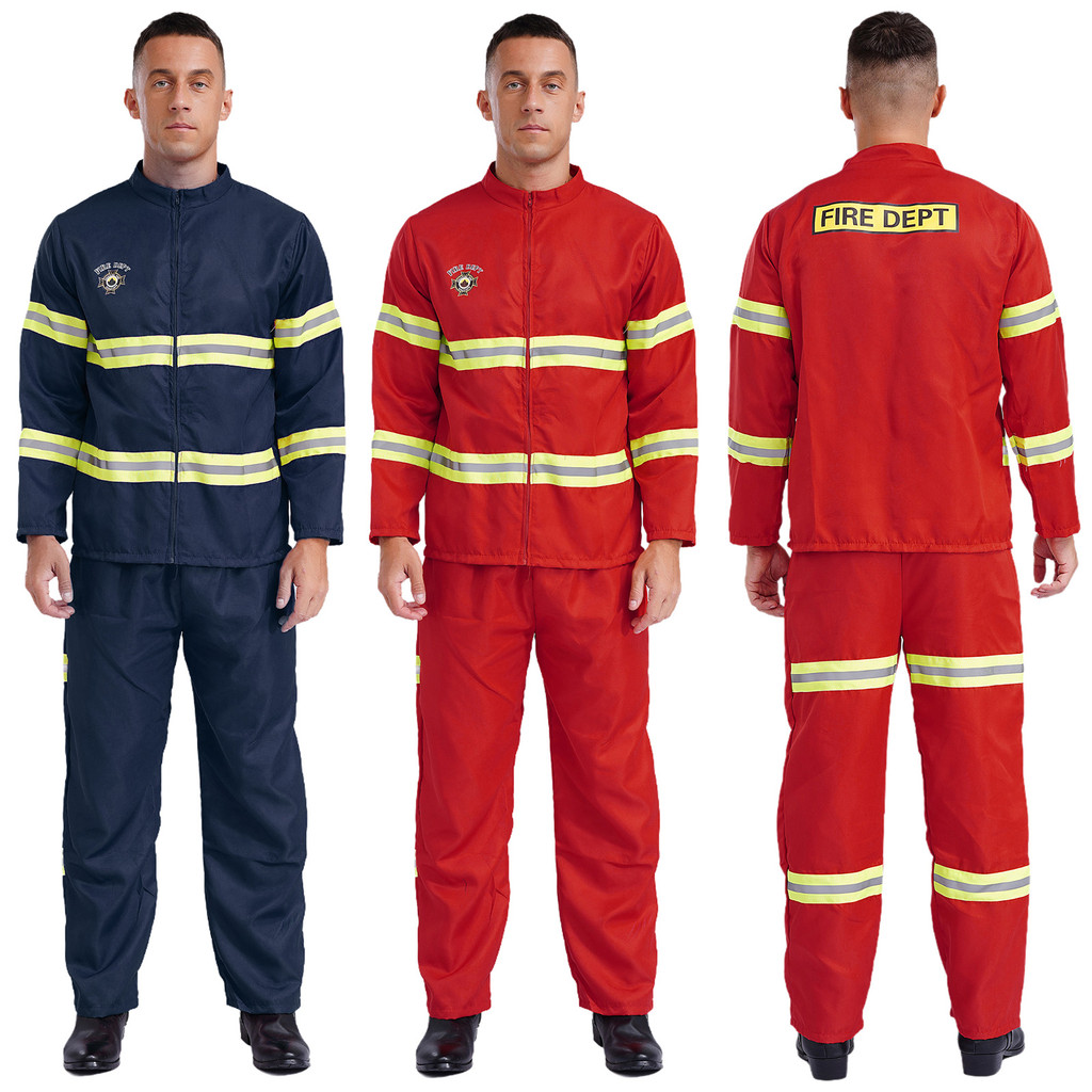 iiniim Mens Firefighter Dress Up Costume 4-piece Suit Plastic Helmet ...