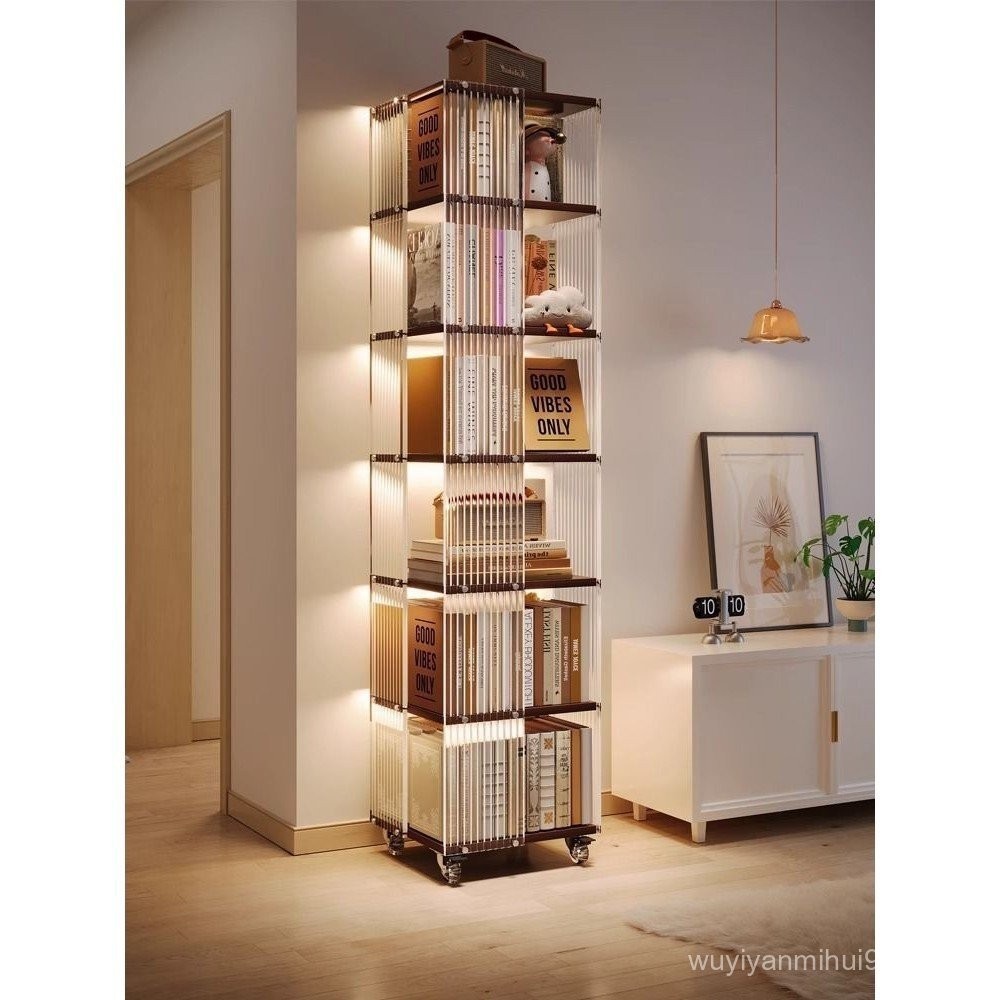 Acrylic Movable Rotary Bookshelf Living Room Floor Storage Rack Storage ...