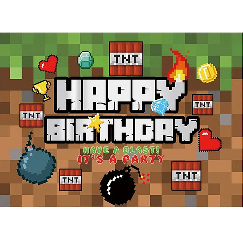 125*80cm Minecraft Play Time Theme Happy Birthday Party Backdrop ...
