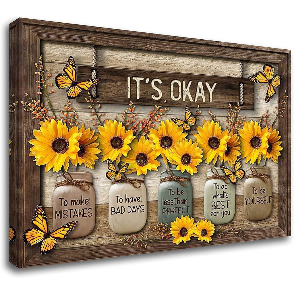 Poster Sunflower Wall Art Its Okay Inspirational Quotes Canvas Print ...