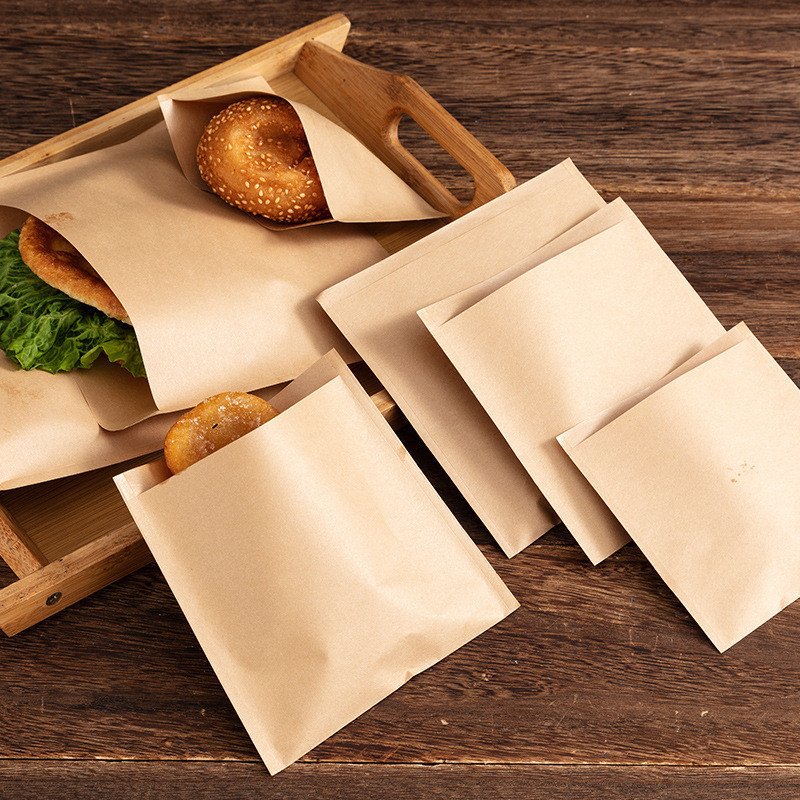 100pcs Kraft Greaseproof Paper Pouch Sandwich Oilproof Doughnut Bread ...