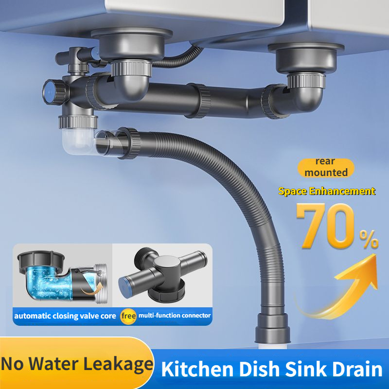 (Assembly Free) Kitchen Dish Sink Single/Double Sink Drain Dishwashing ...