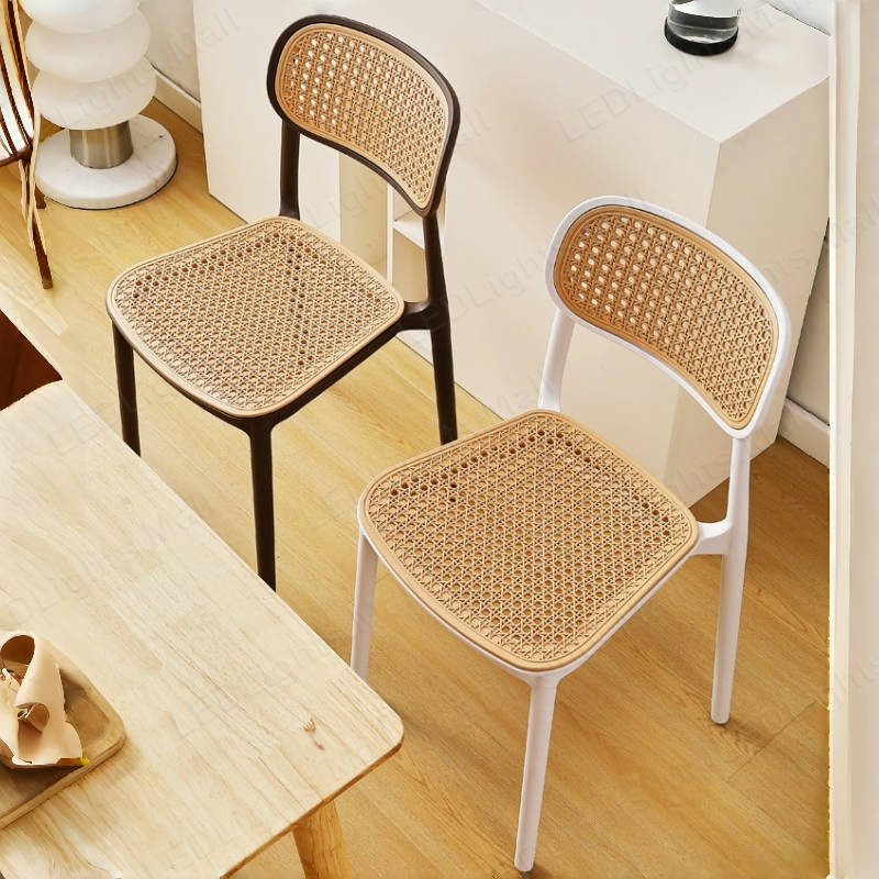 Nordic Plastic Rattan Chair With Backrest Modern Dining Chairs Vine ...