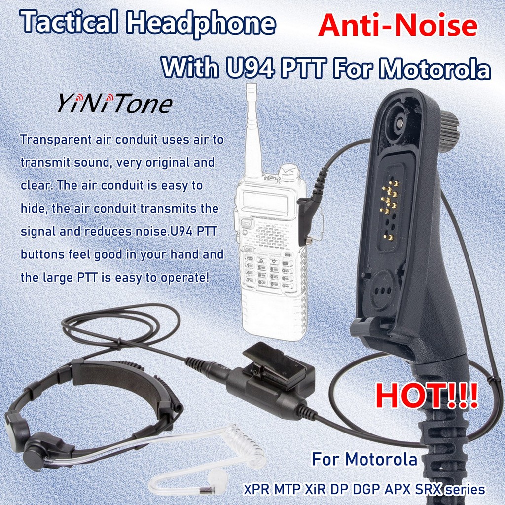 Throat controlled noise reduction headset with U94 PTT For Motorola ...