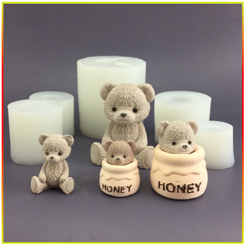 3D Teddy Bear Mold Honey Jar Silicone Mold Candle Bear Cake Decoration ...