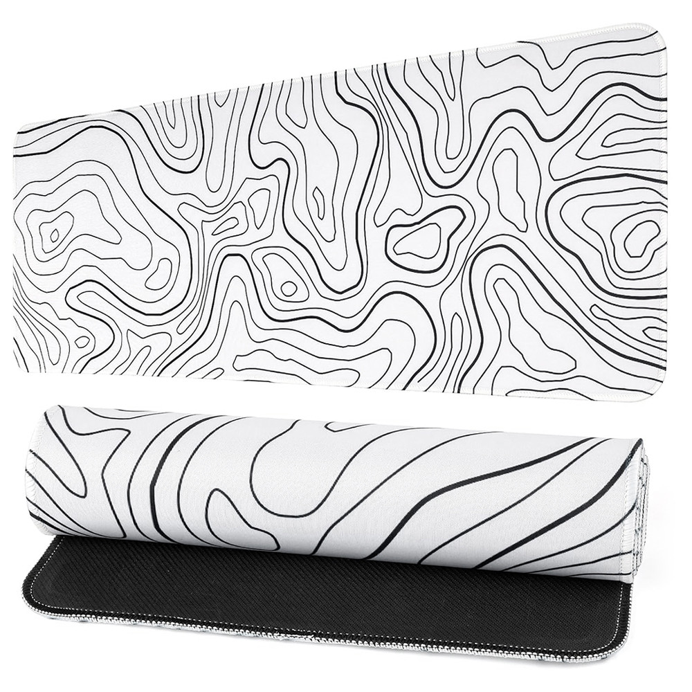 White Mousepad Large Gaming Topographic Map Desk Pad with Stitched Edge ...