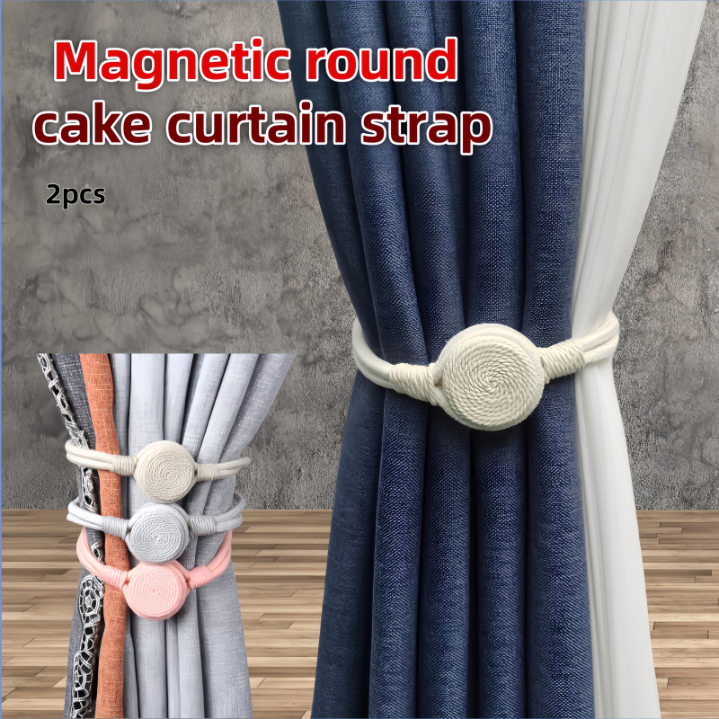 (2pcs)Hand woven cotton round cake curtain straps with tying ropes, no ...