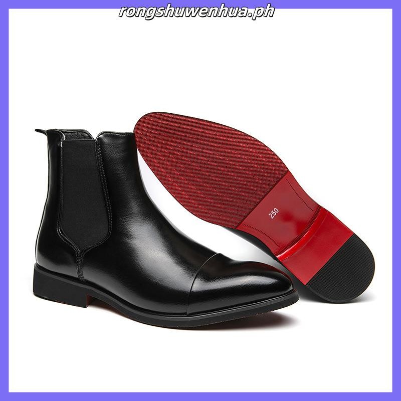 Chelsea Boots for Men Red Sole Pu Leather Ankle Boots Business Round ...