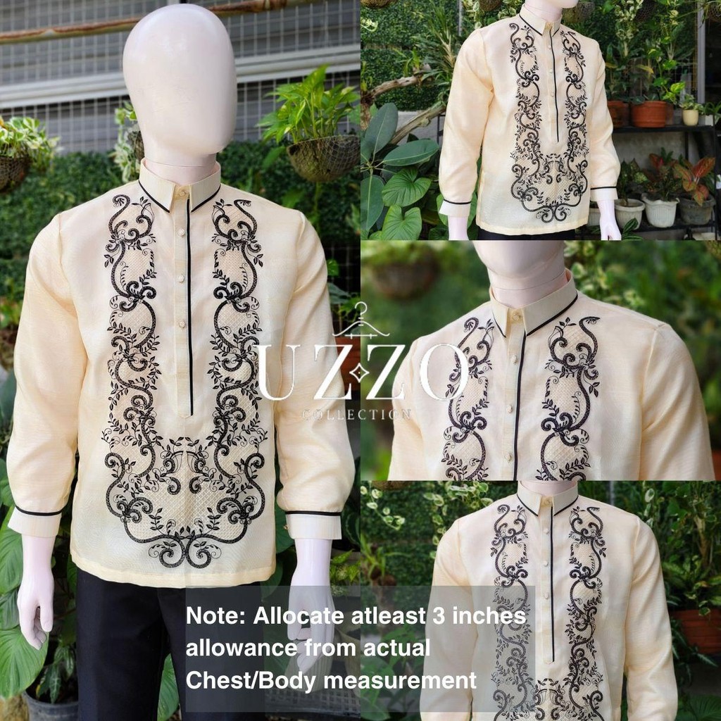 UZZO Black Piping Barong Tagalog Single Collar Modern with Lining ...