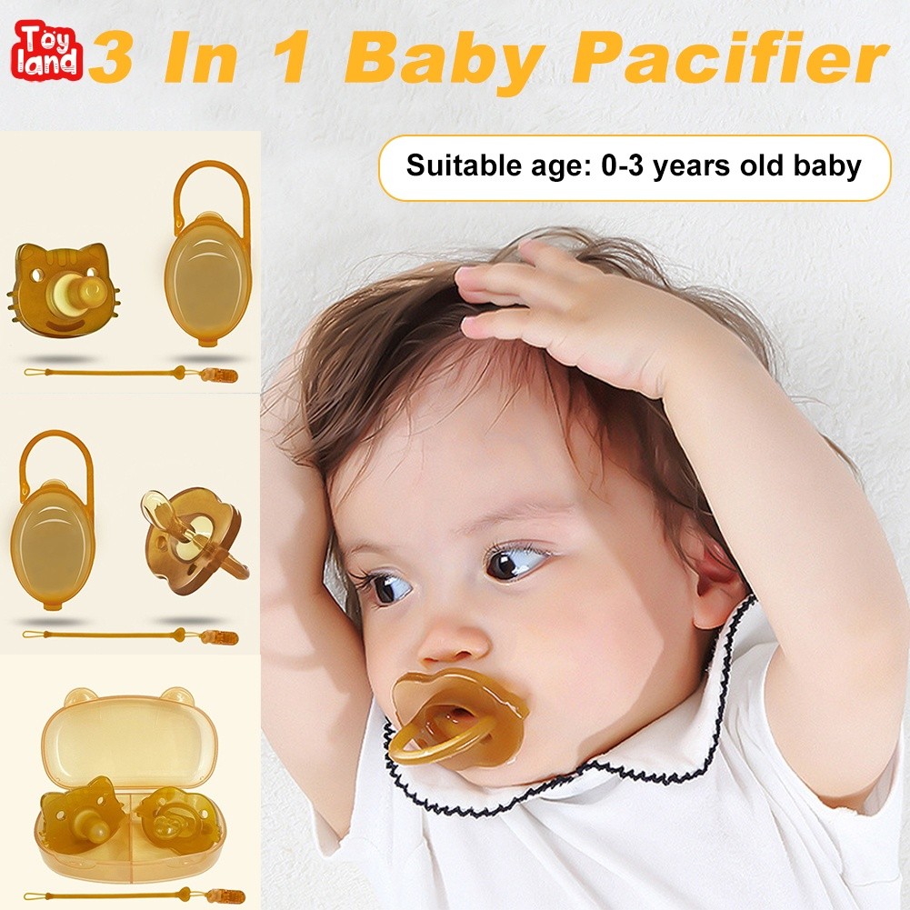 3 In 1 Portable Baby Pacifier Set Anti-drop Chain Nipple Box Silicone ...