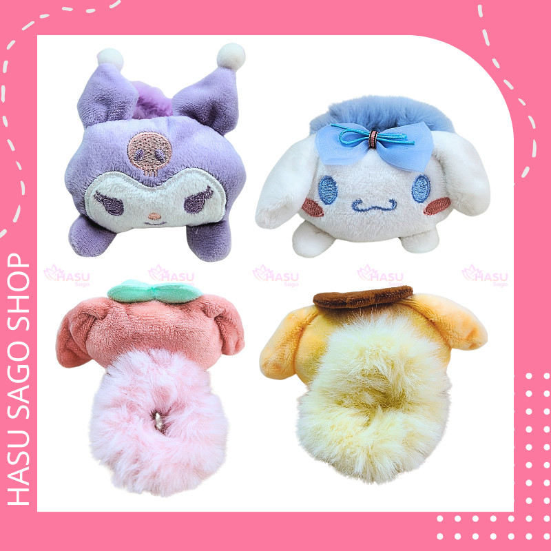 Sanrio Cute Cartoon Charm Plush Hair Tie Solid Color Autumn Winter for ...