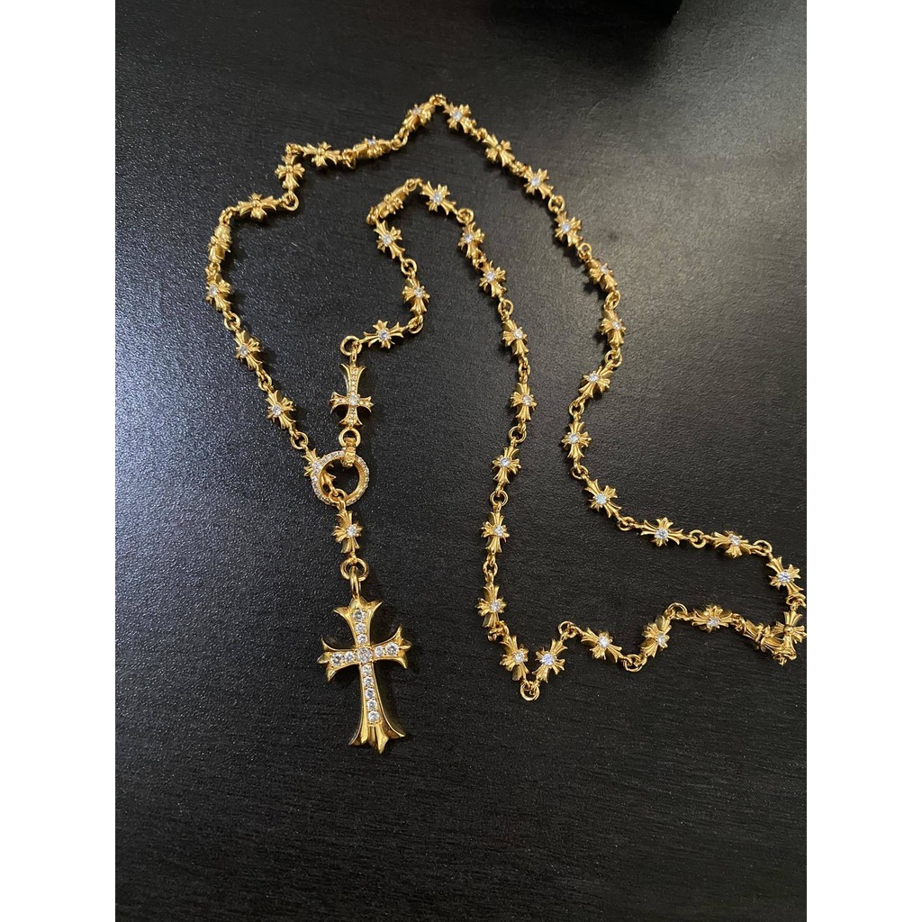 CH Necklace/22K Gold Diamond Cross Retractable Necklace | Shopee ...