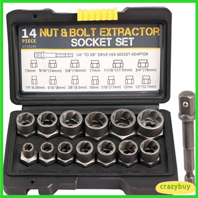 CR Impact Bolt & Nut Remover Set, 14Pcs Bolt Extractor Tool Set With ...