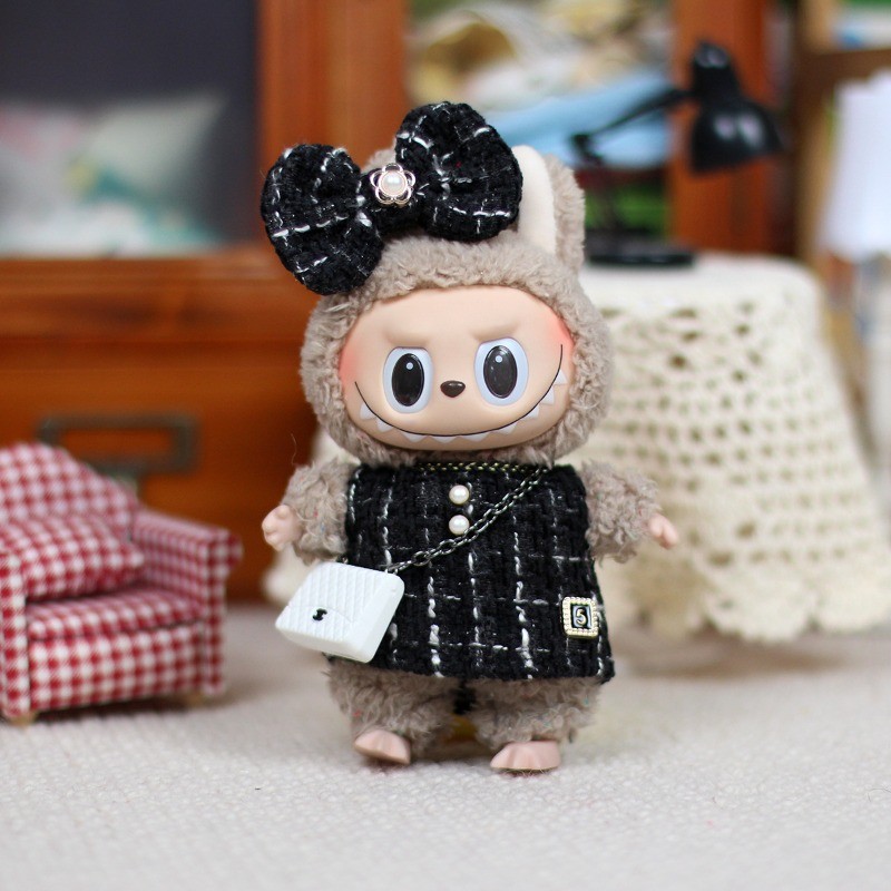 [Clothes Only] 17 Cm Labubu Clothes Black Pink Series Pendant Doll ...