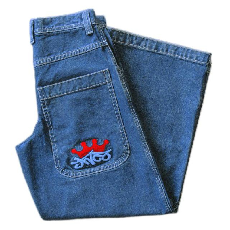 Y2K JNCO Retro Small Crown Embroidered Pattern Jeans New Street Wide ...