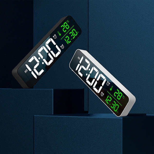 wall clock glow in the dark digital clock LED large screen mirror alarm ...