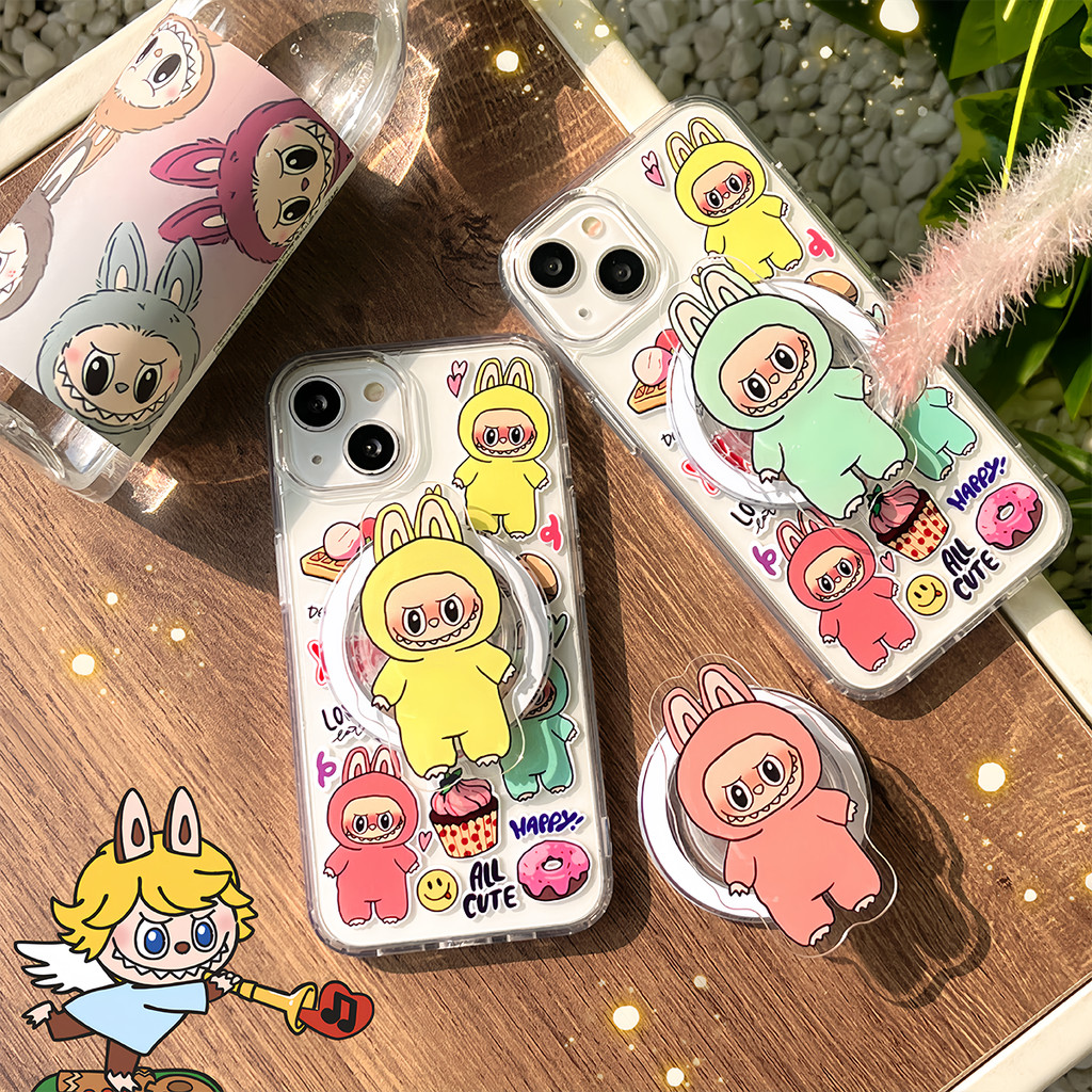 Magnetic Cute Labubu Bracket Anti fall Phone Case For iPhone 16ProMax ...