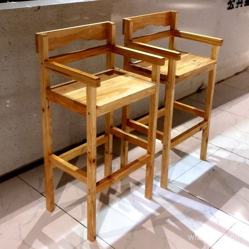 Bar Counter Chair Solid Wood Milk Tea Shop Bar Stool High Stool0J High ...