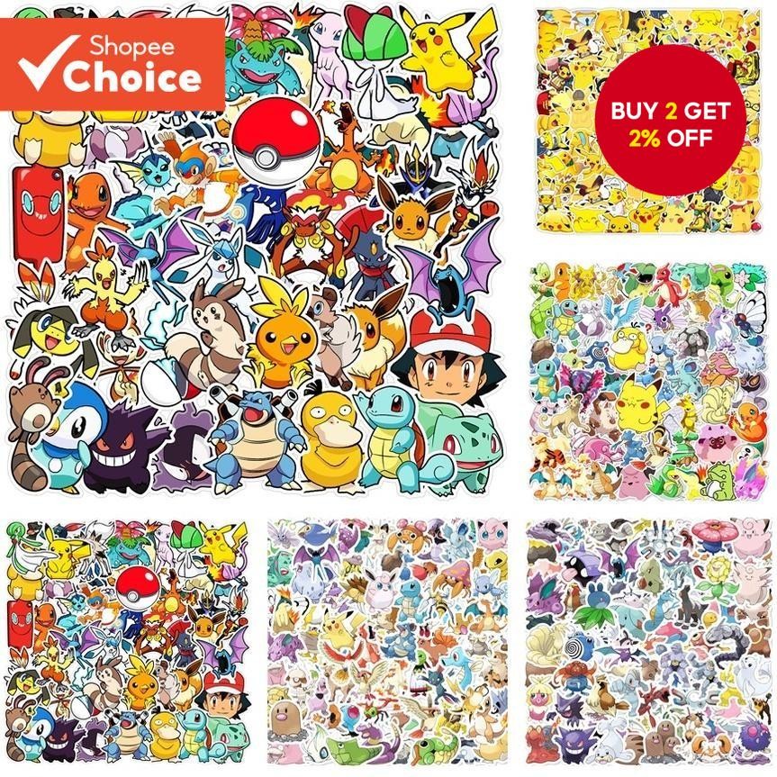 100/80/50Pcs Pokemon Kawaii Pikachu Waterproof Stickers For Skateboard ...