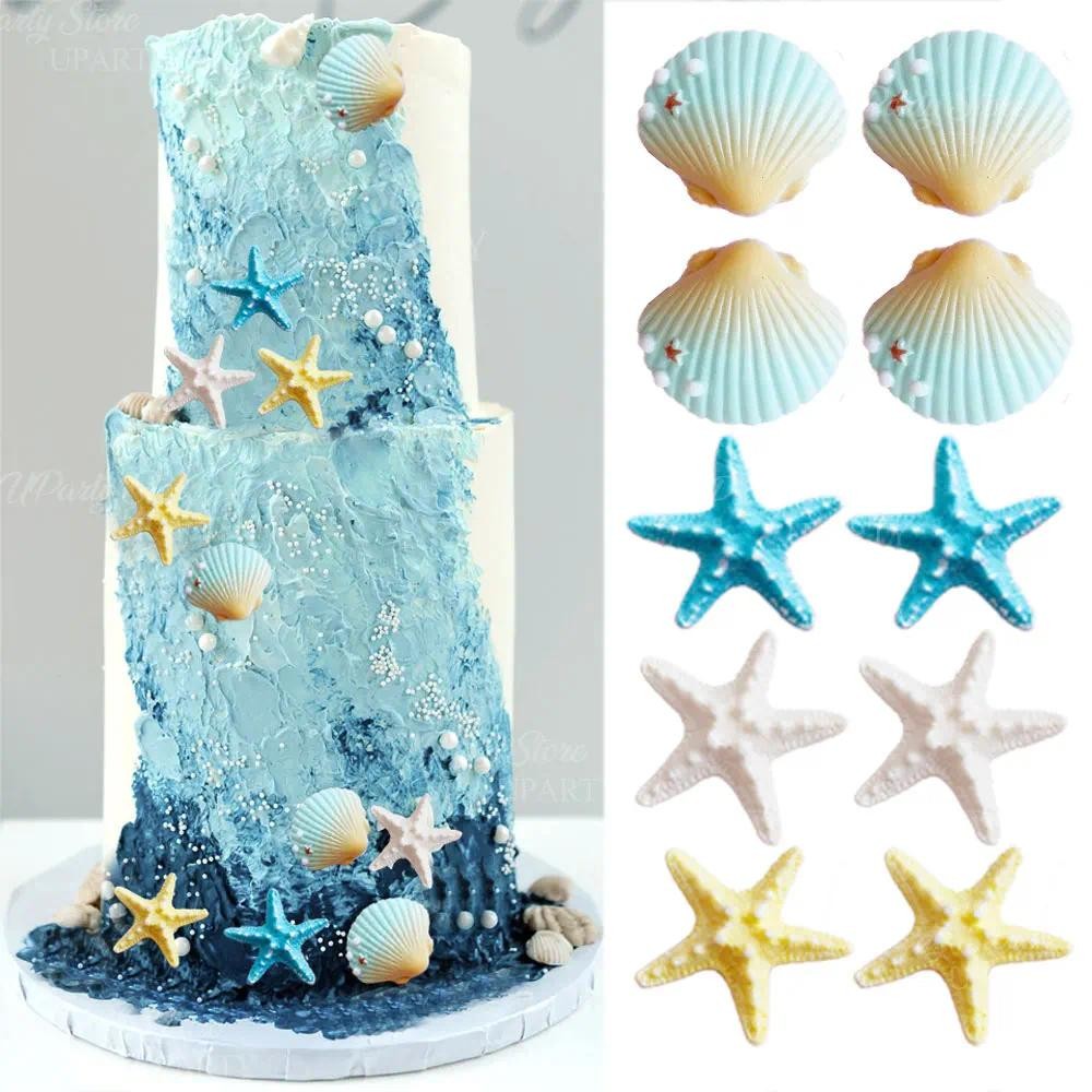 10pcs Ocean Shell Cake Toppers Resin Blue Yellow White Shell Starfish ...