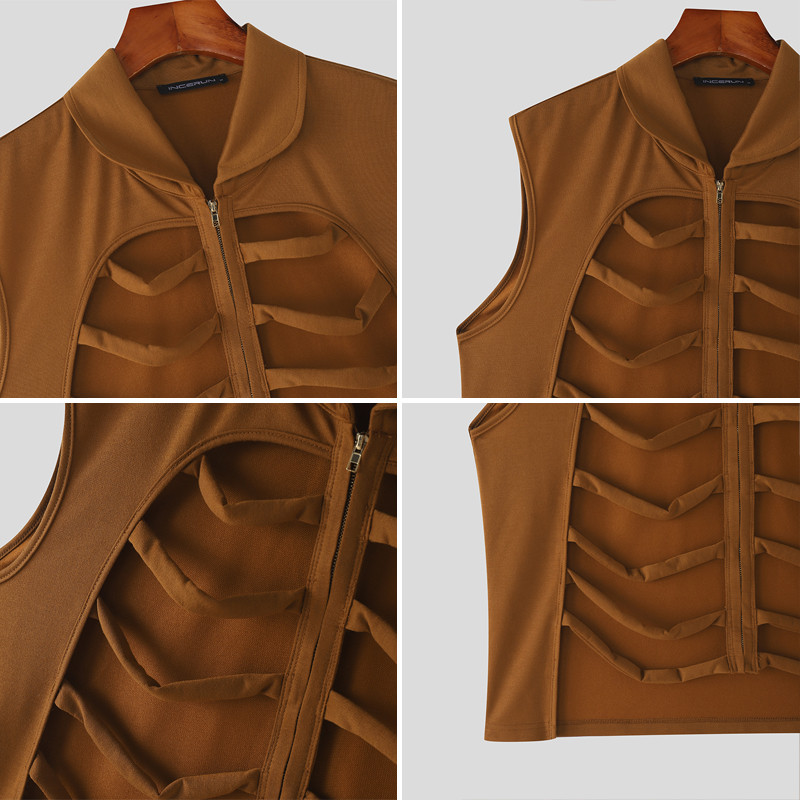 INCERUN Men's Deconstructed Skeleton Hollow Design Zipper Vest | Shopee ...