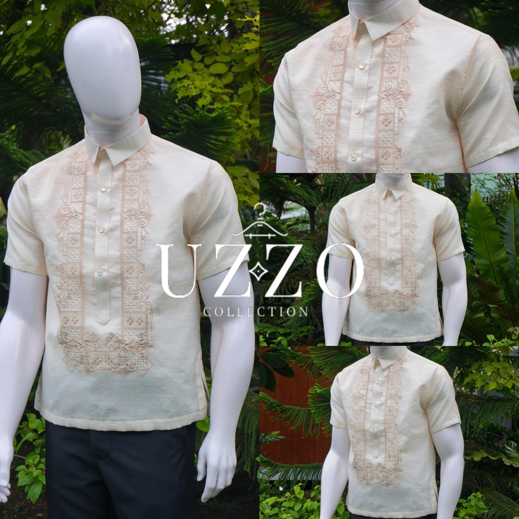 HABLON II Modern Polo Barong Cream Pinya Jusilin Embroidered Short ...