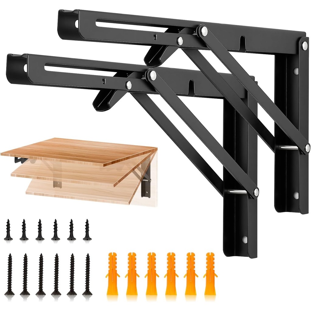 6 - 20 Inch Heavy Duty Folding Shelf Brackets, 2 Pack Collapsible Wall ...