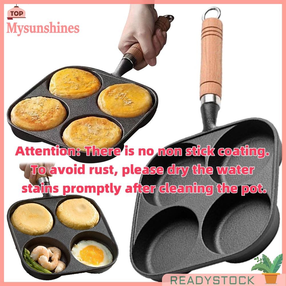 MS♣ Hot 2025 4-Hole Egg Frying Pans Wooden Handle Non Stick Egg Burgers ...