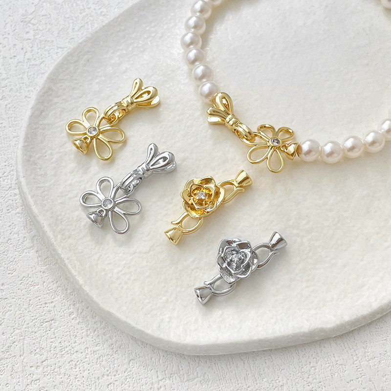 14kGold-Plated Color Retention Pearl Necklace Camellia Butterfly Clasp ...