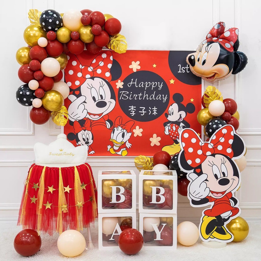 3D Minnie Mouse Balloon Garland Arch Kit Red Gold Theme Girls' Birthday ...