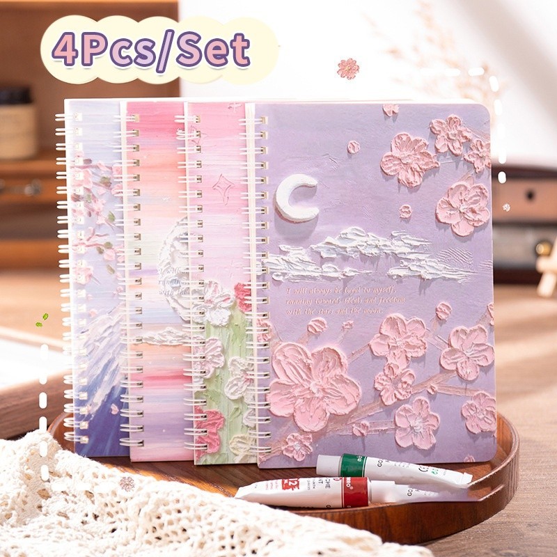 4pcs A5 Cute Cartoon Spiral notebook Portable Coil Notepad Diary Book ...