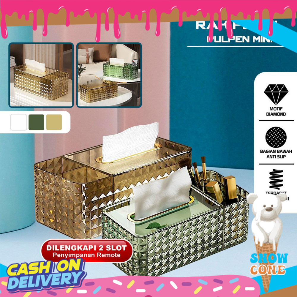 Multipurpose Diamond Tissue Box with 2 Remote Storage Slots / Aesthetic ...