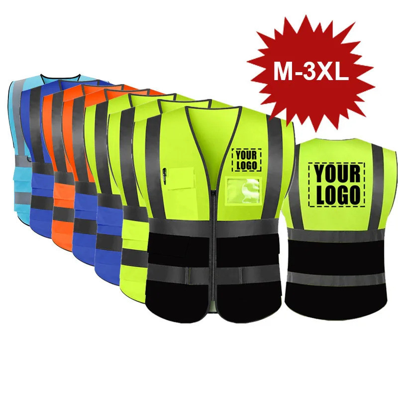Reflective Safety Vest Custom LOGO TEXT High Visibility Work Vest ...