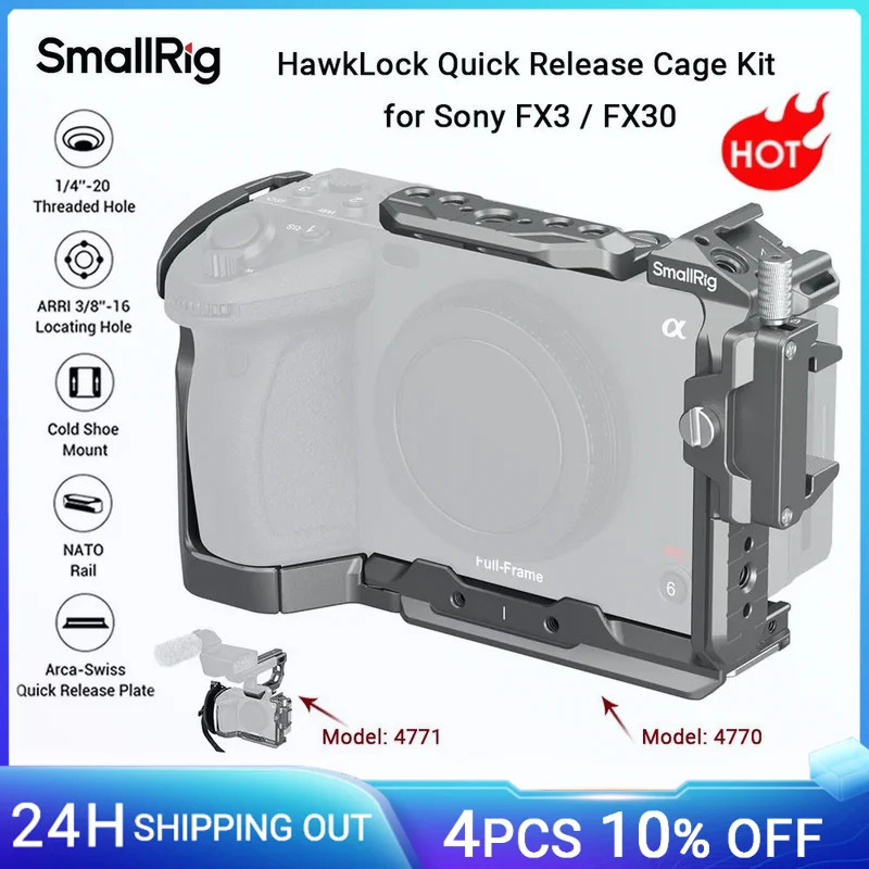 SmallRig FX30 Case HawkLock Quick Release Advanced Cage Kit for Sony FX3 / FX30, With HDMI Cable ...