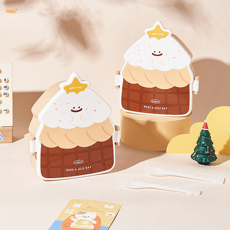 Sweet Bento Lunch Box With And Fork For Kids Cartoon Cute Cake Shaped ...