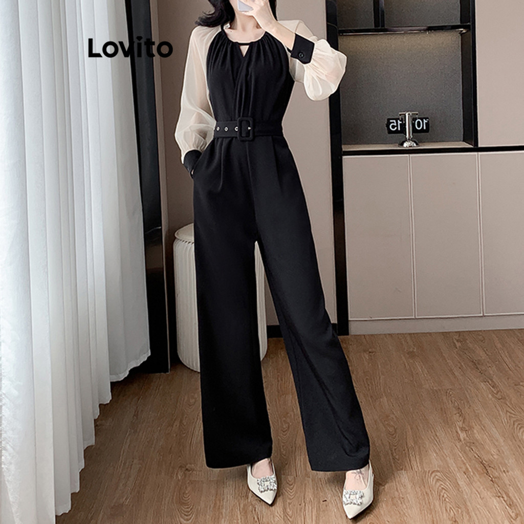 Lovito Women Casual Plain Colorblock Jumpsuit LNA81223 | Shopee Philippines