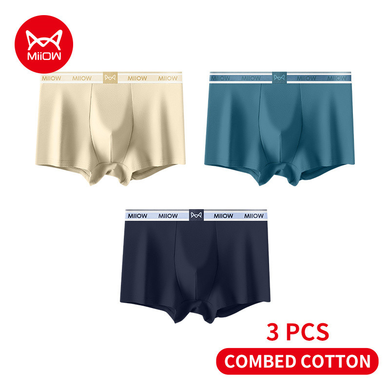 MiiOW 3 Pcs 40S Modal Soft Breathable Boxer Briefs Solid Color Men's ...