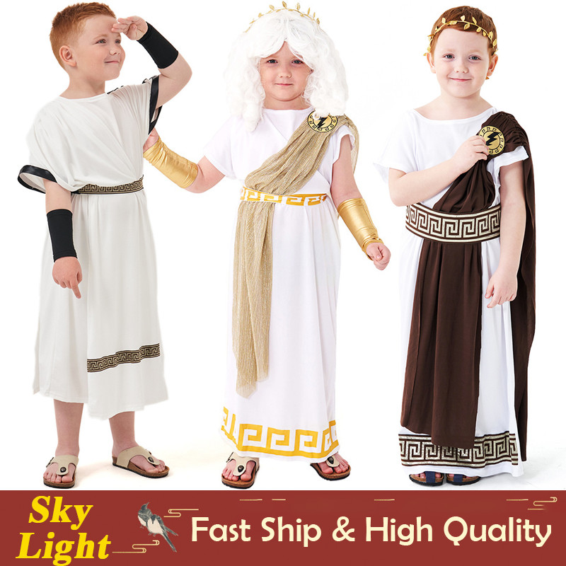 Traditional Greek God Zeus Cosplay Costume For Kids Boy Long White Cape ...