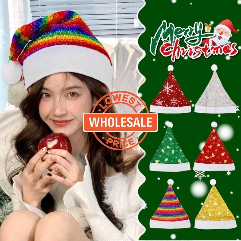 [Wholesale] Christmas Plush Hat - Hot Stamping Thickened Santa Hats ...