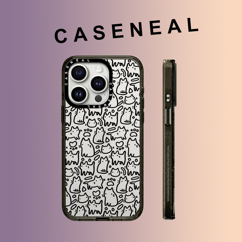 CASENEAL Graffiti Line Cat Transparent Acrylic Phone Case For iPhone 16 ...