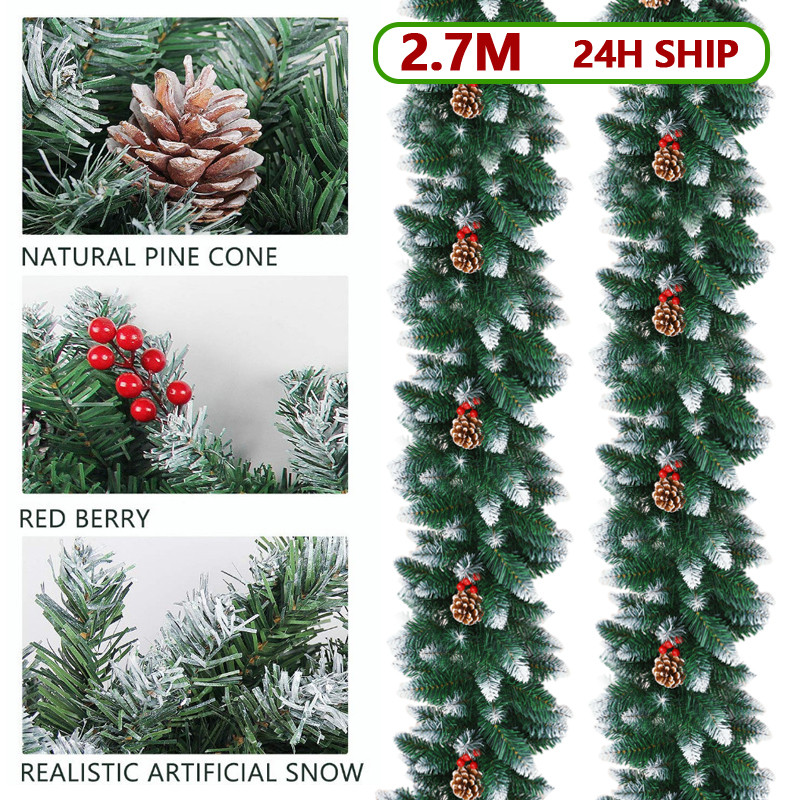 9FT Christmas Garland With Berries Pinecones Christmas Flower ...
