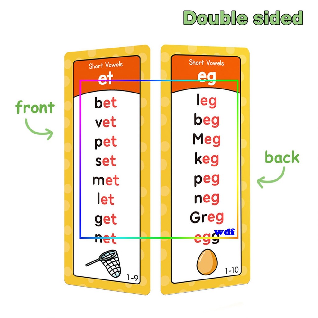 60PCS Phonics Flash Cards Short/Long Vowels & Consonant Blends ...
