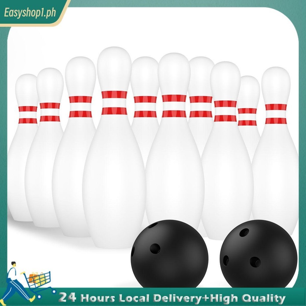 12 Pcs Kids Bowling Set Includes 10 Classical White Pins and 2 Balls ...