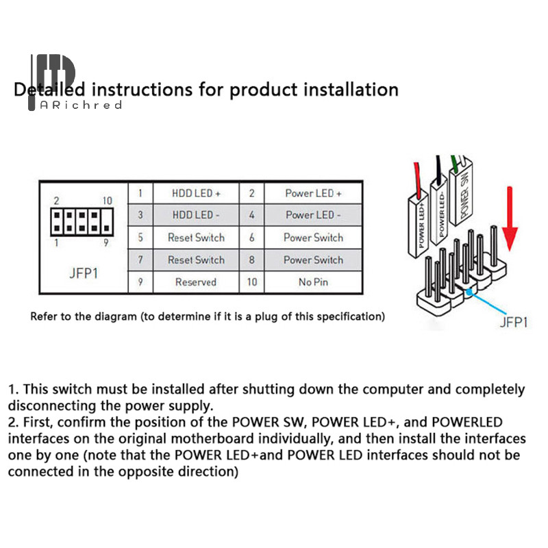 Arichred Portable Colorful LED Light Computer Desktop Power Switch PC ...