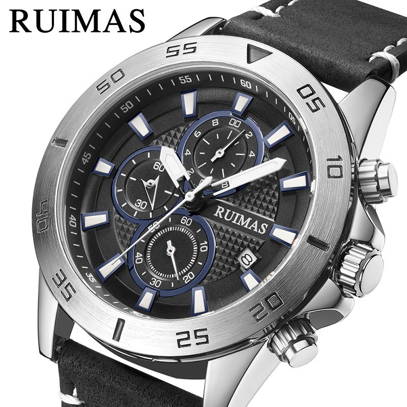 RUIMAS Chronograph Calendar Luminous Waterproof Leather Watch for Men ...