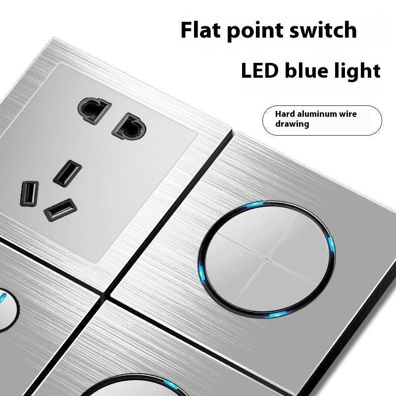 Silver Gray Aluminum Brushed Switch Socket Panel Type 86 Five-Hole ...