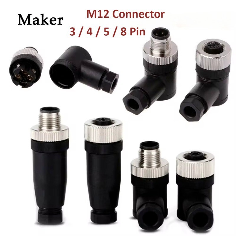 1 piece M12 waterproof Male& Female plug screw threaded coupling M12 ...