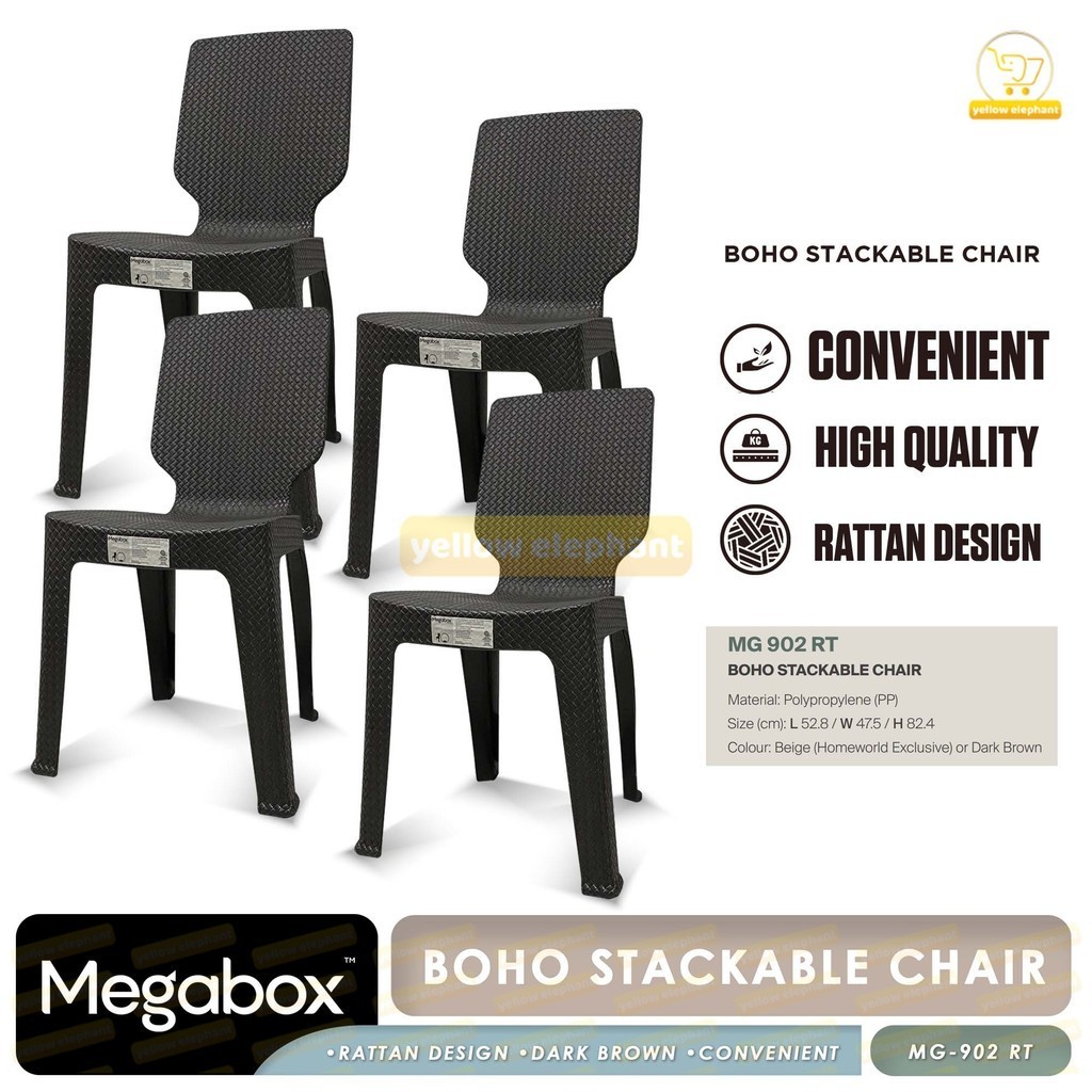 Megabox Boho (Rattan Design) Stackable Chair (MG 902 RT) - Yellow ...