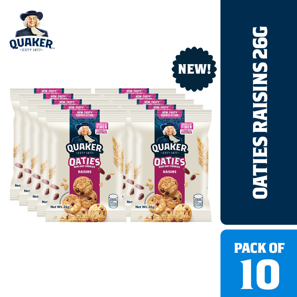 Quaker Oaties Mini Oats Cookies Raisin 26g - Pack of 10 | Shopee ...